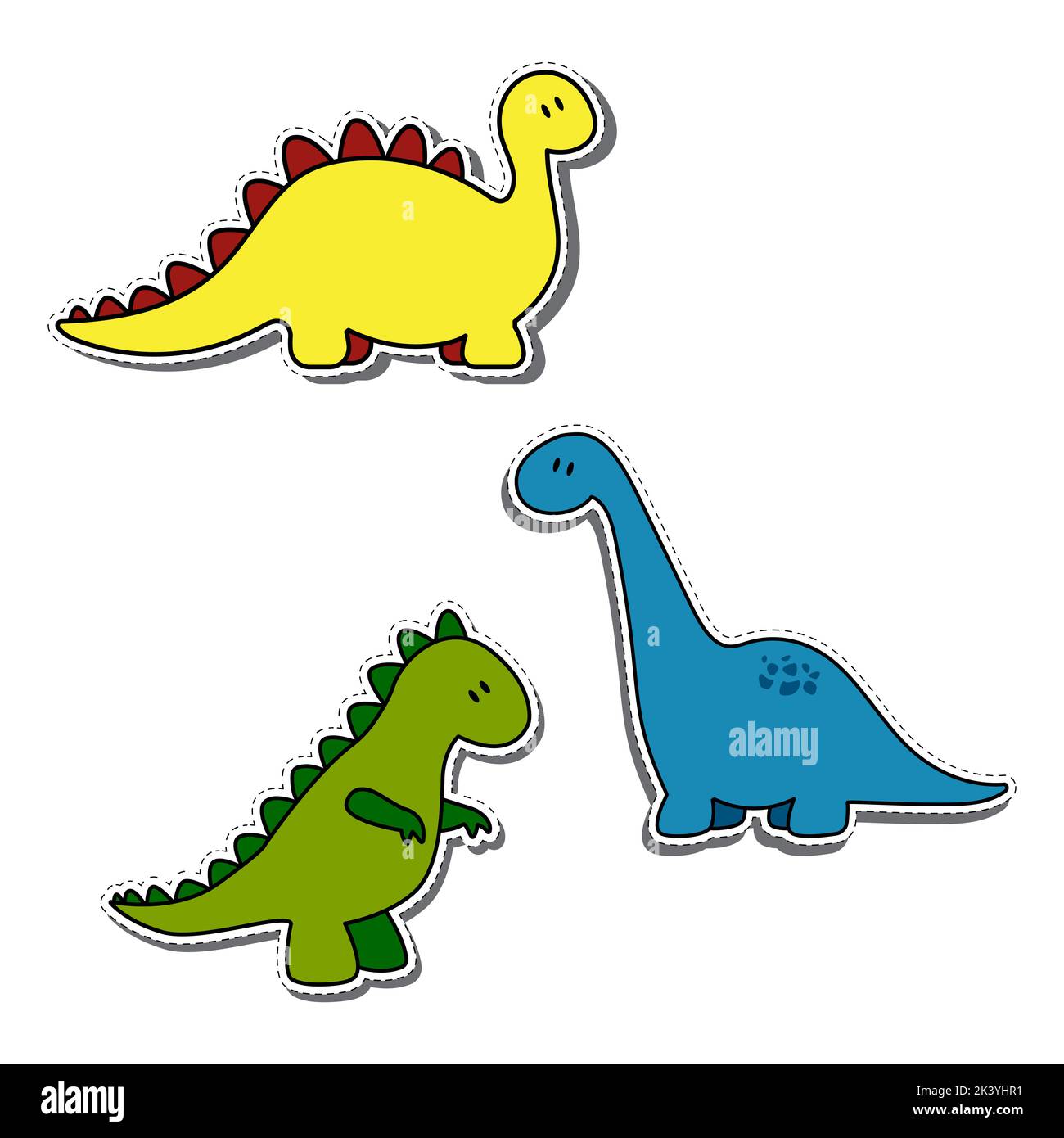 Simple flat illustration of colorful dinosaurs. Vector stickers Stock ...