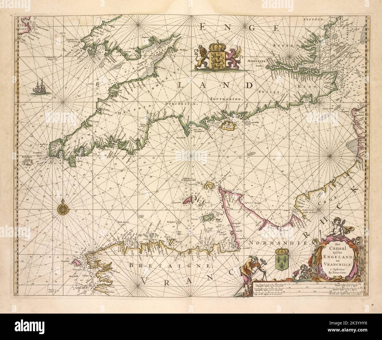 Het Canaal tusschen Engeland en Vrancrijck. Het Kanael in't groot ...