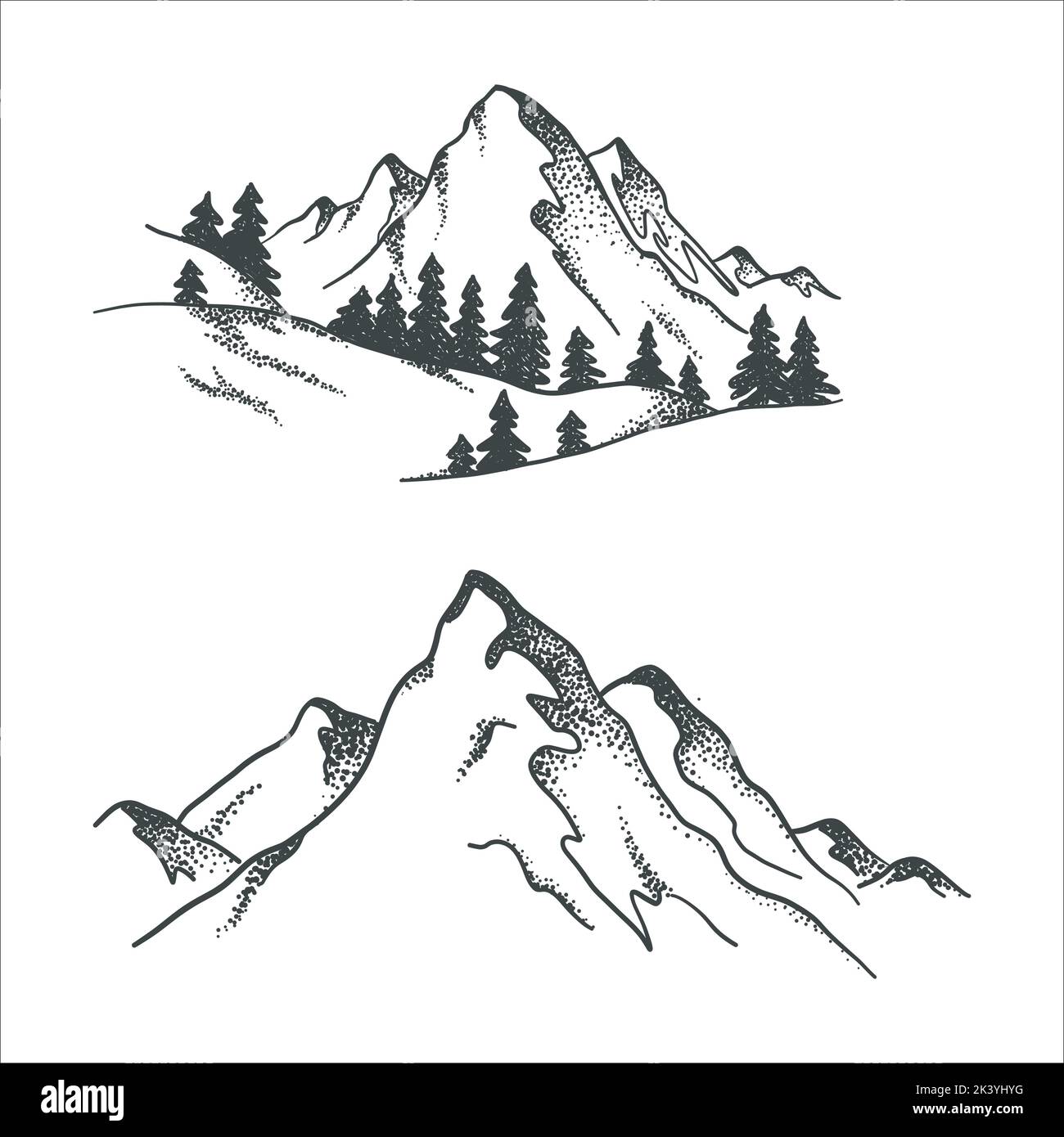 Vector Set Of Rocky Mountains Illustration Isolated On White Background ...