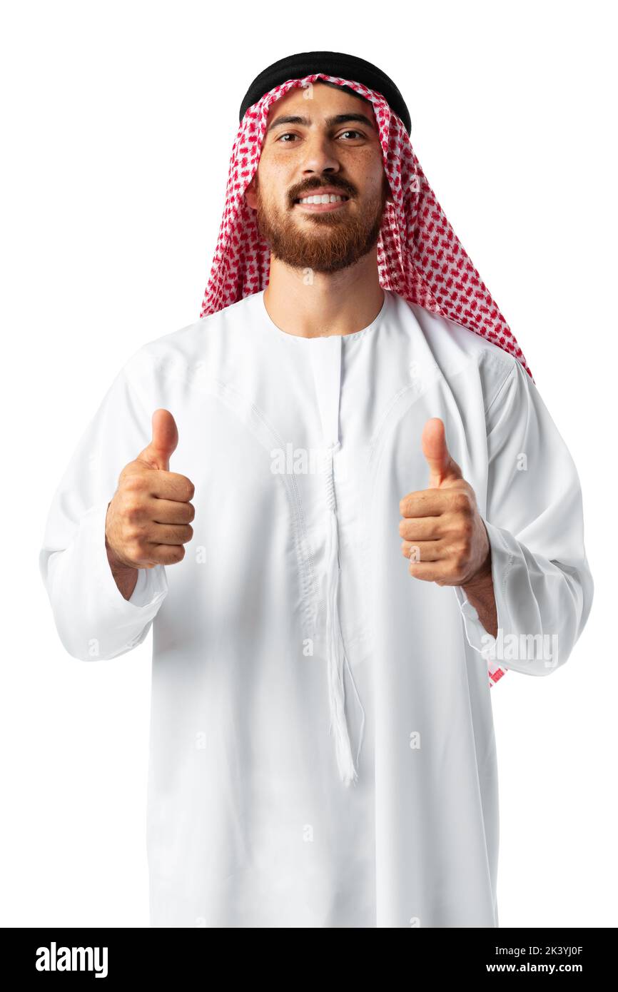 Young Arab man showing ok sign and smiling isolated on white background ...