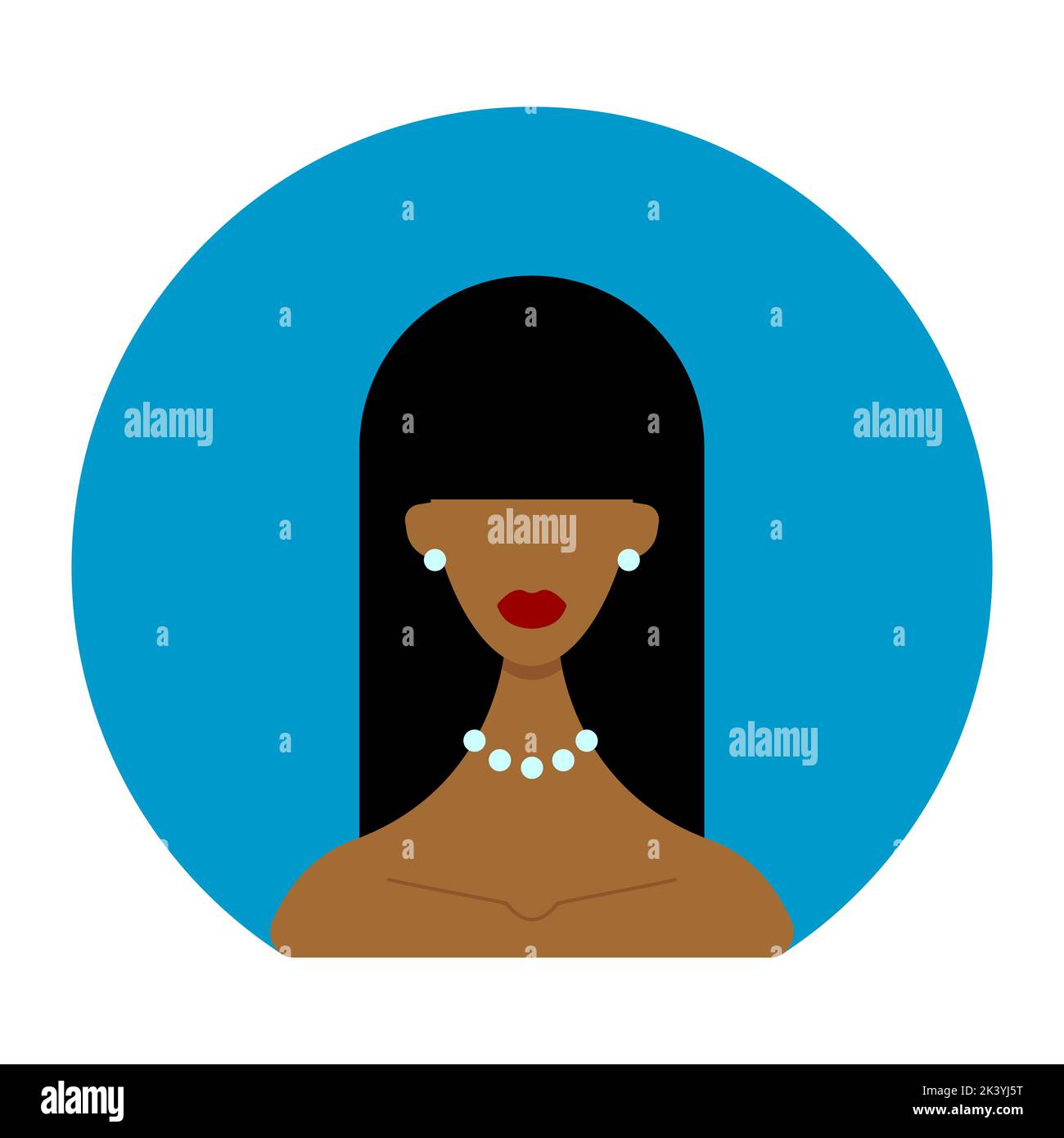 Icon Dark Skinned Black Haired Woman With Red Lipstick On A Blue Oval Background Vector Image