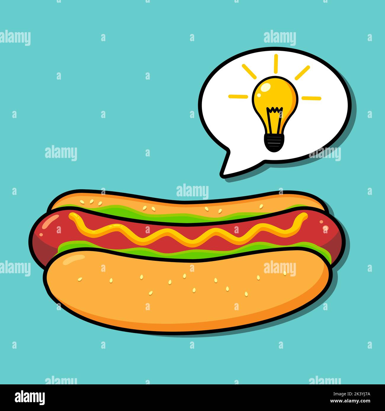 Cartoon hot dog, good idea, light bulb. Vector illustration Stock ...