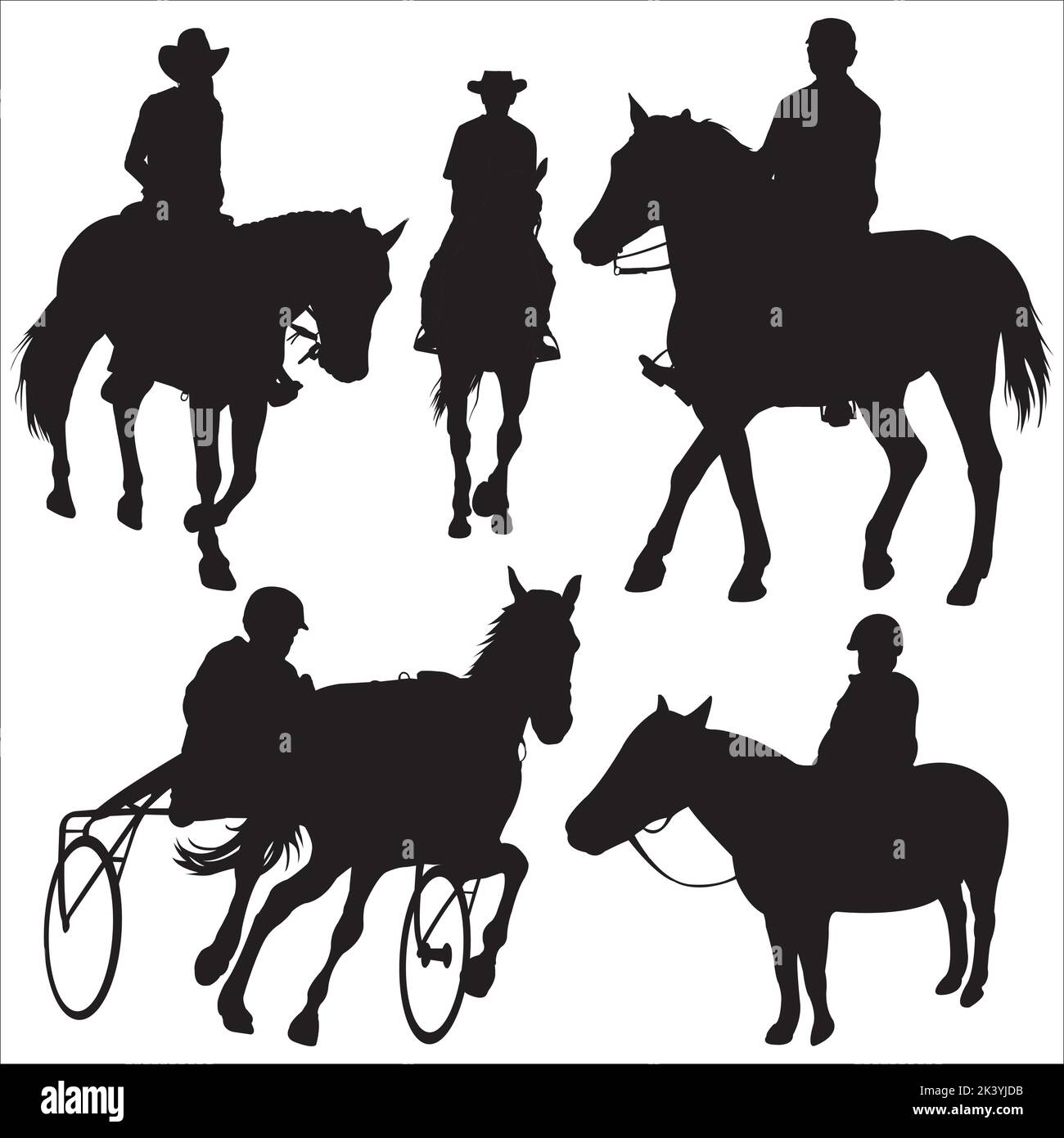 Vector Set Of Horseman With Horse Silhouettes Illustration Isolated On ...