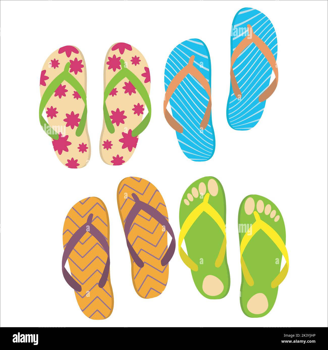 Vector Set Of Colorful Flip Flops Illustration Isolated On White Background Stock Vector Image ...