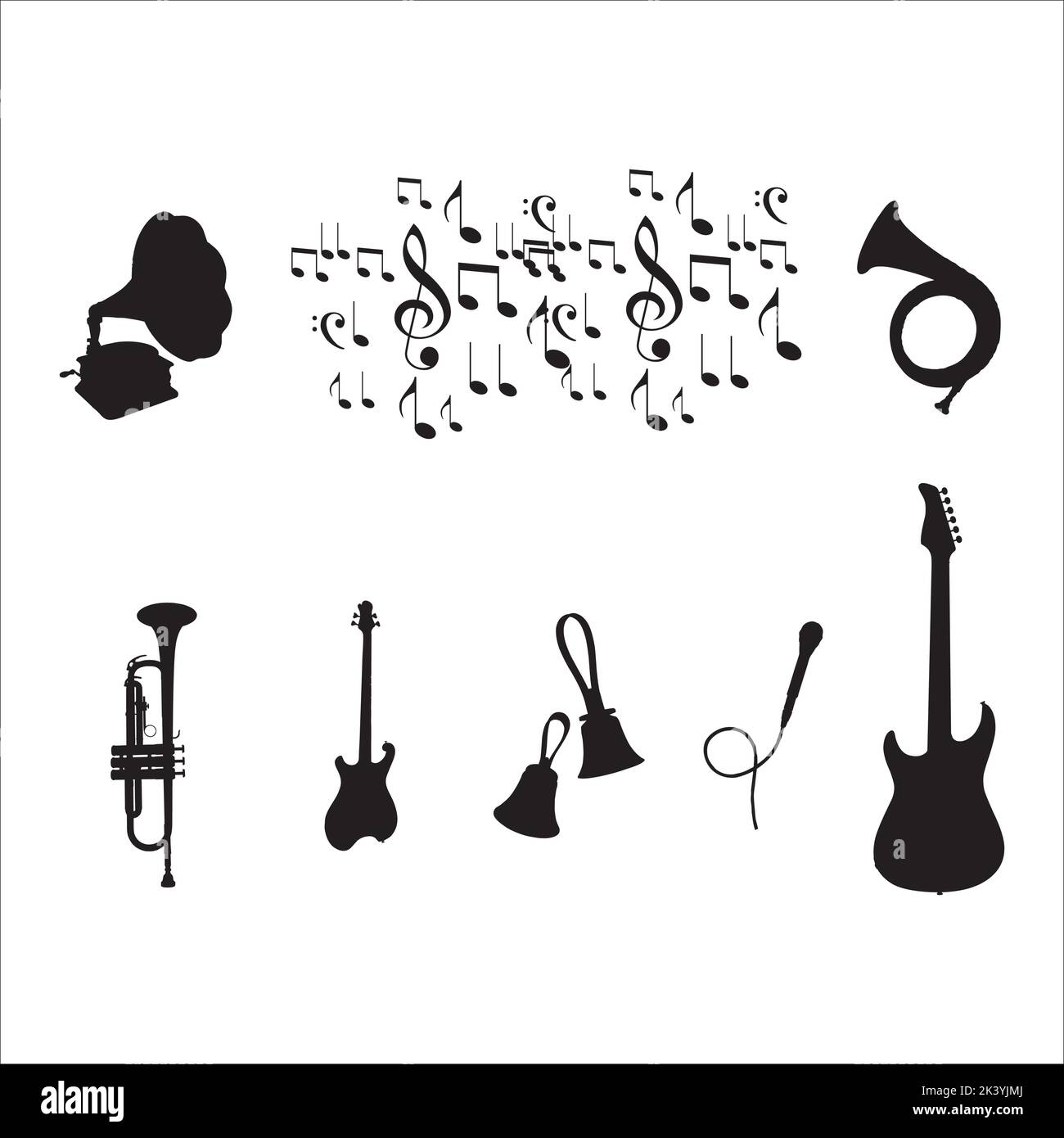 Vector Set Of Musical Instruments Silhouettes Illustration Isolated On ...