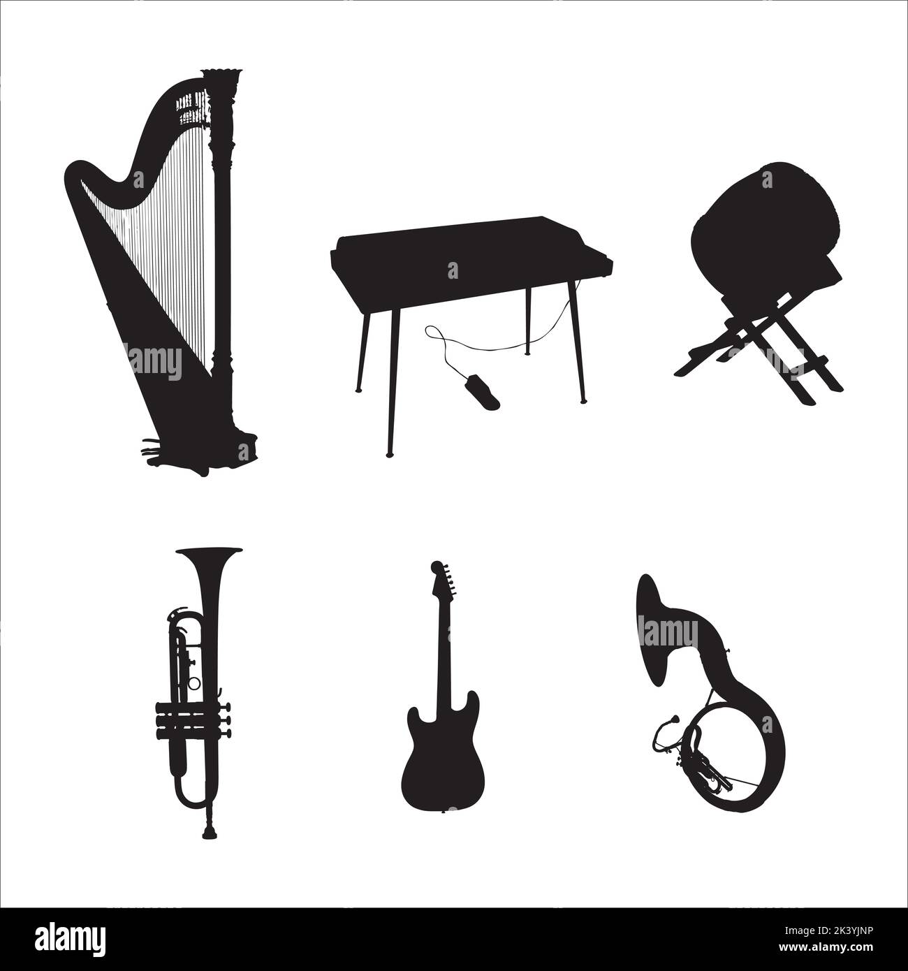 Vector Set Of Musical Instruments Silhouettes Illustration Isolated On ...