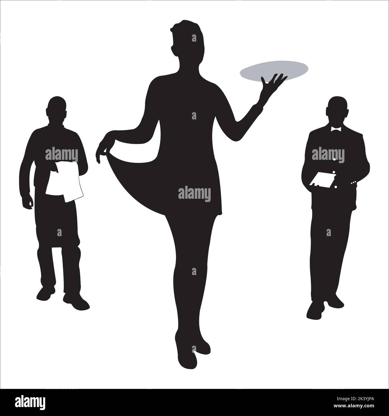 Vector Set Of Waiter And Waitress At Restaurant Silhouettes ...