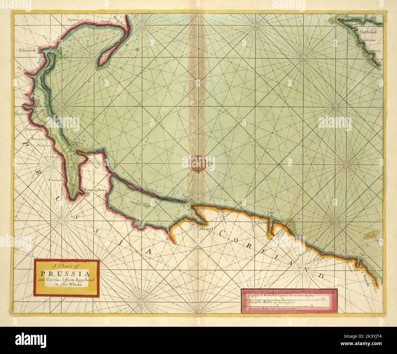 A chart of PRUSSIA and Coerland from Rygshead to Der Winda 1702 - 1707 ...