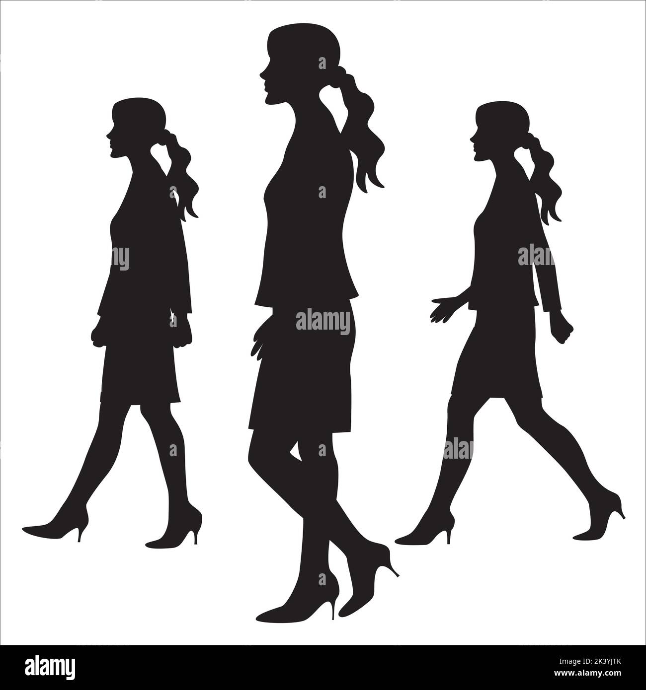 Vector Set Of Women Walk Cycle Silhouettes Illustration Isolated On ...