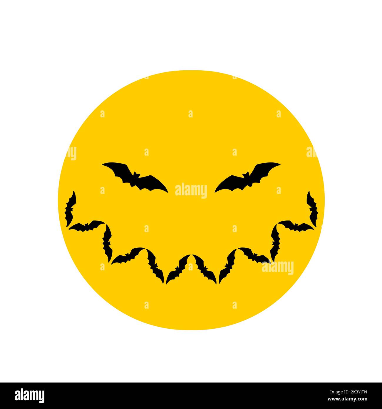 Smiling moon. Bat smile. Black silhouette of bats on the background of ...