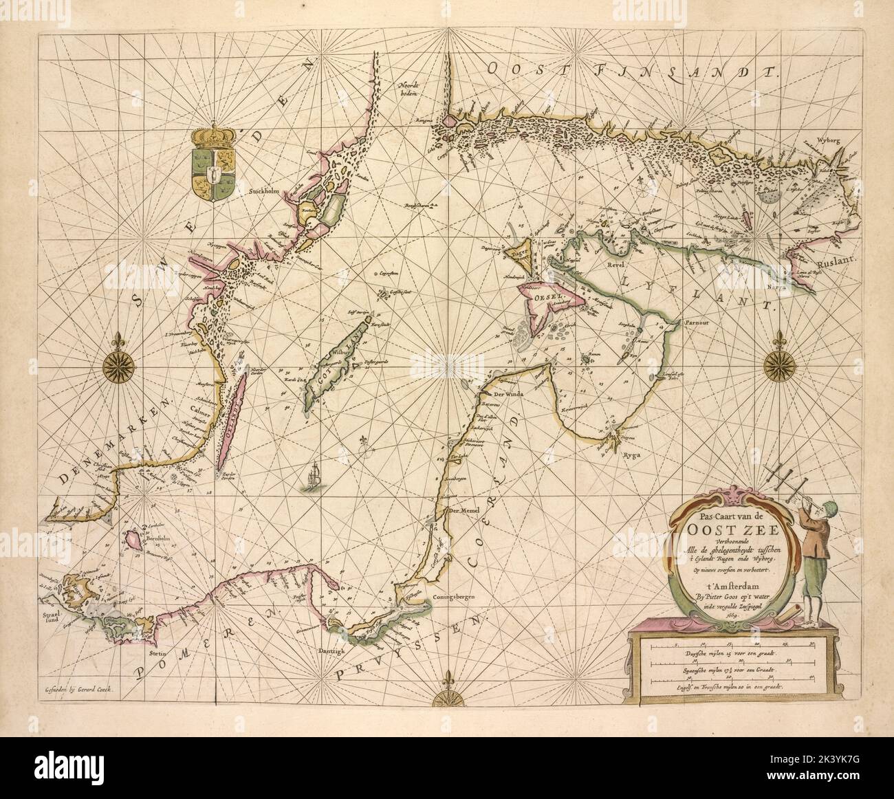 Pas-caart van de Oost zee. De Oost-zee. Cartographic. Maps. 1672 ...