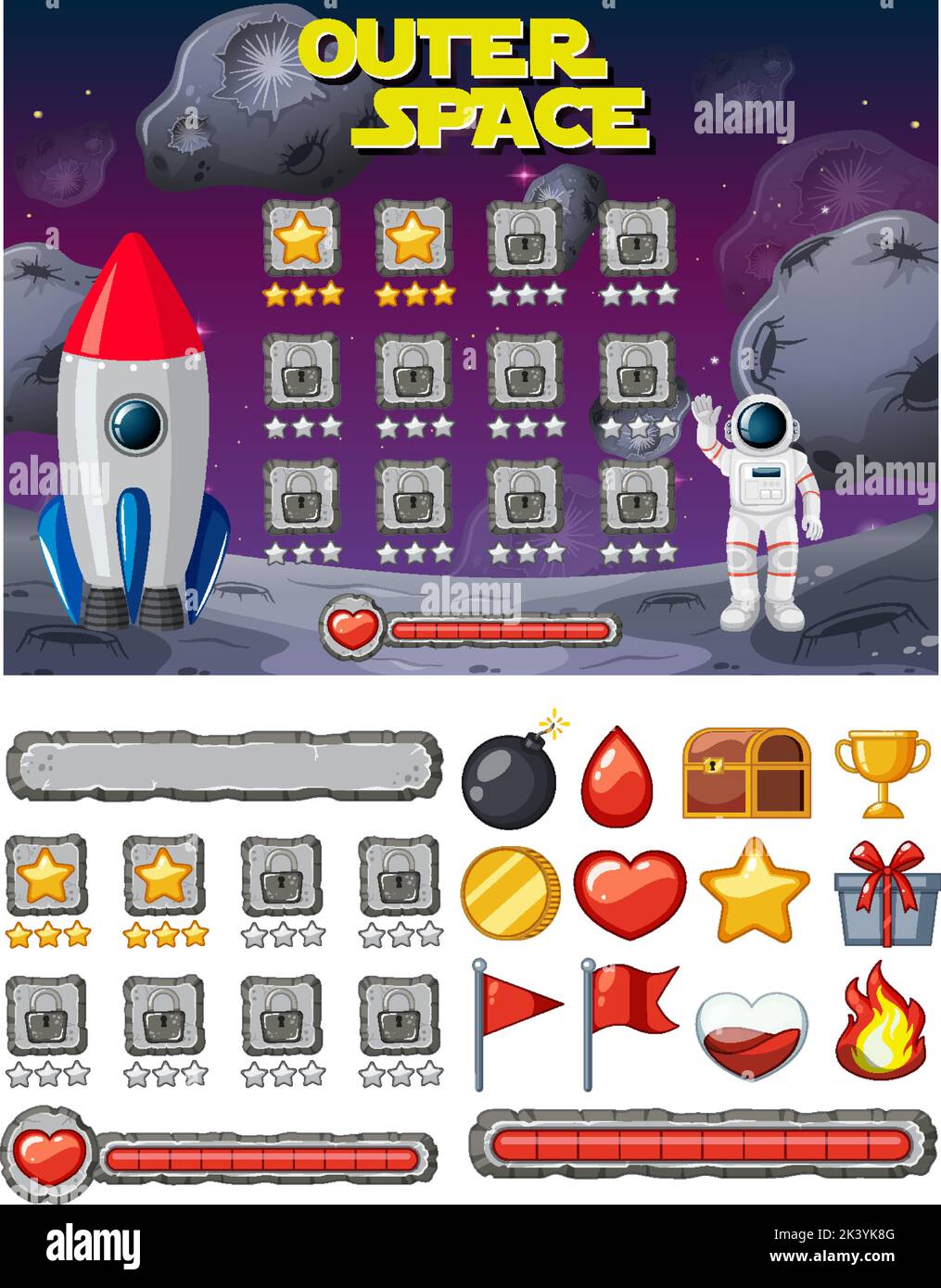 Space game background template and elements illustration Stock Vector ...