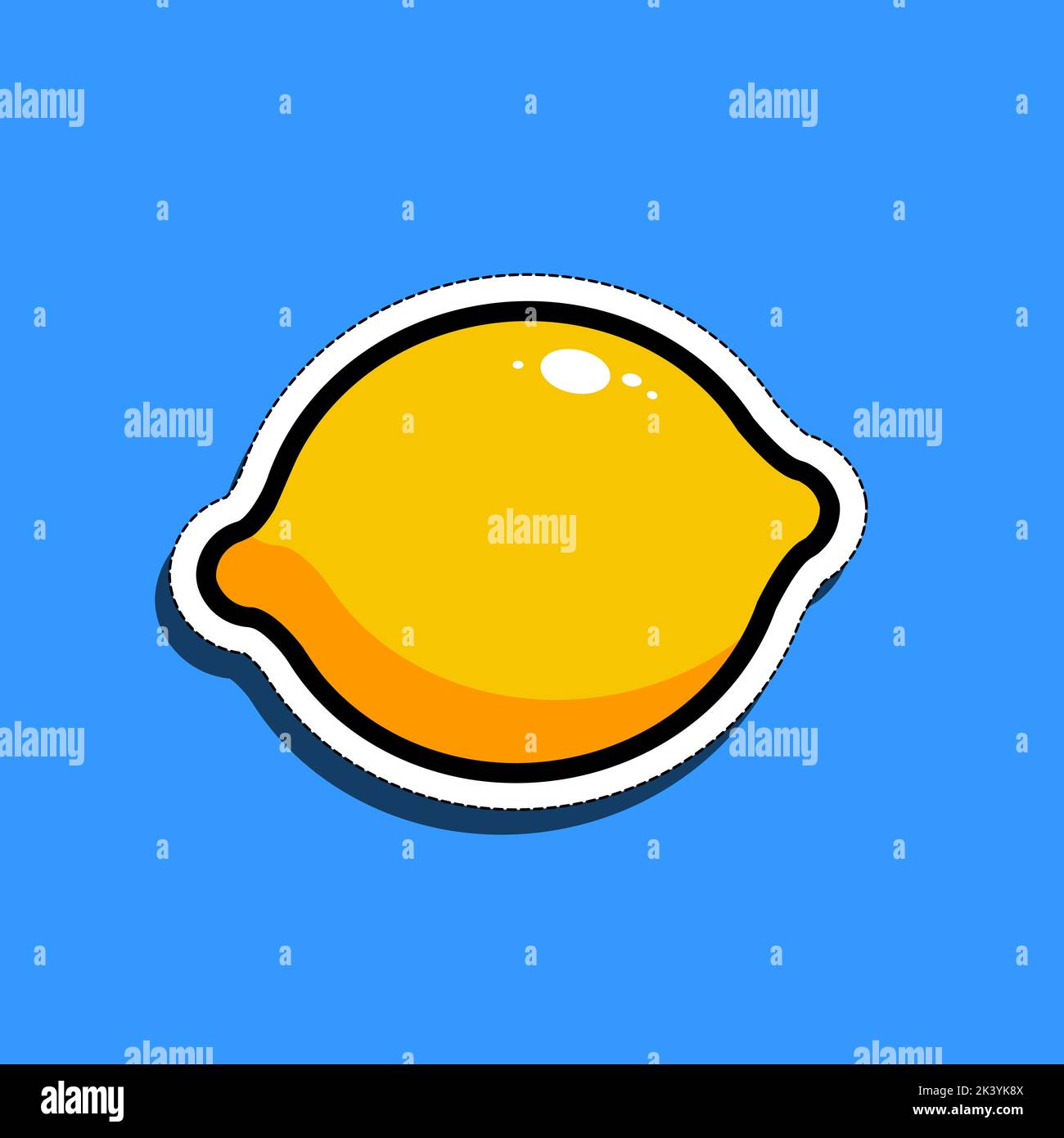 Cute cartoon sticker of a lemon on a blue background Stock Vector Image ...