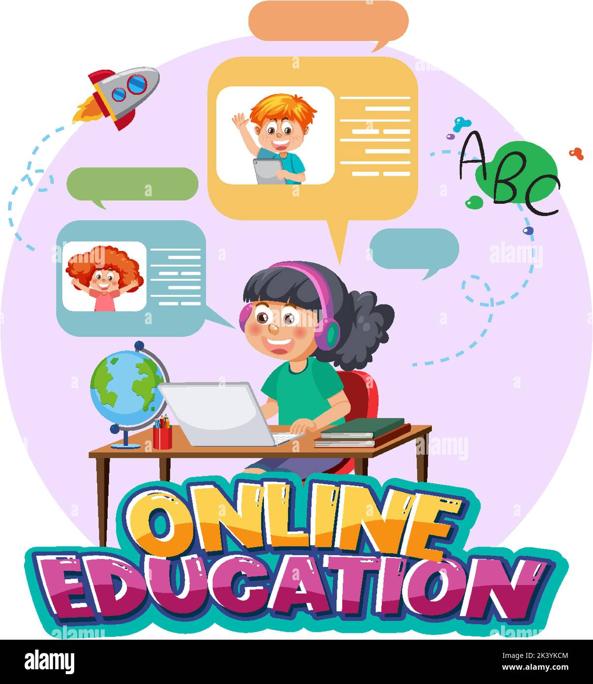 Online learning with a girl cartoon character illustration Stock Vector ...