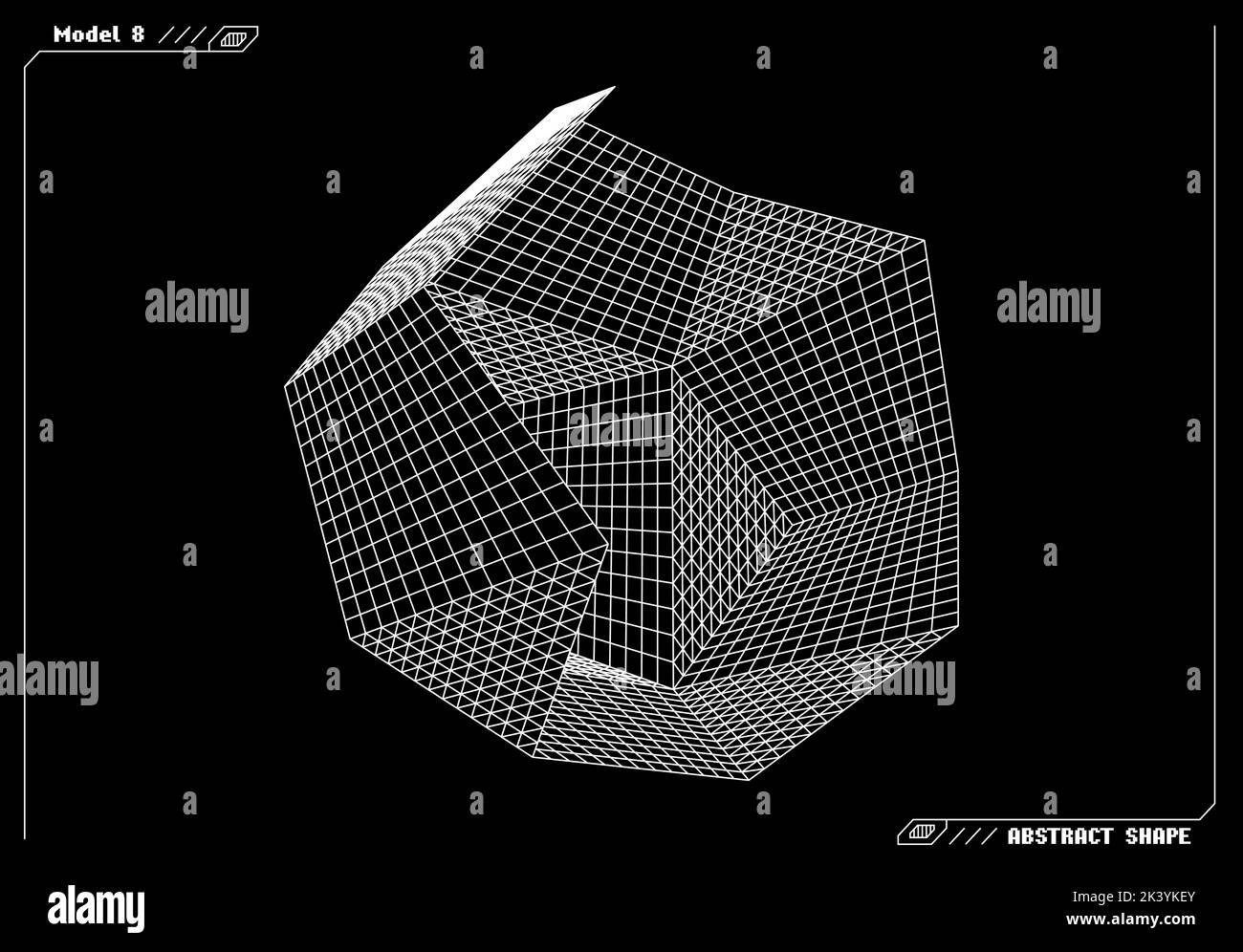 Abstract 3d wireframe shape or basic element with open edge. Science ...