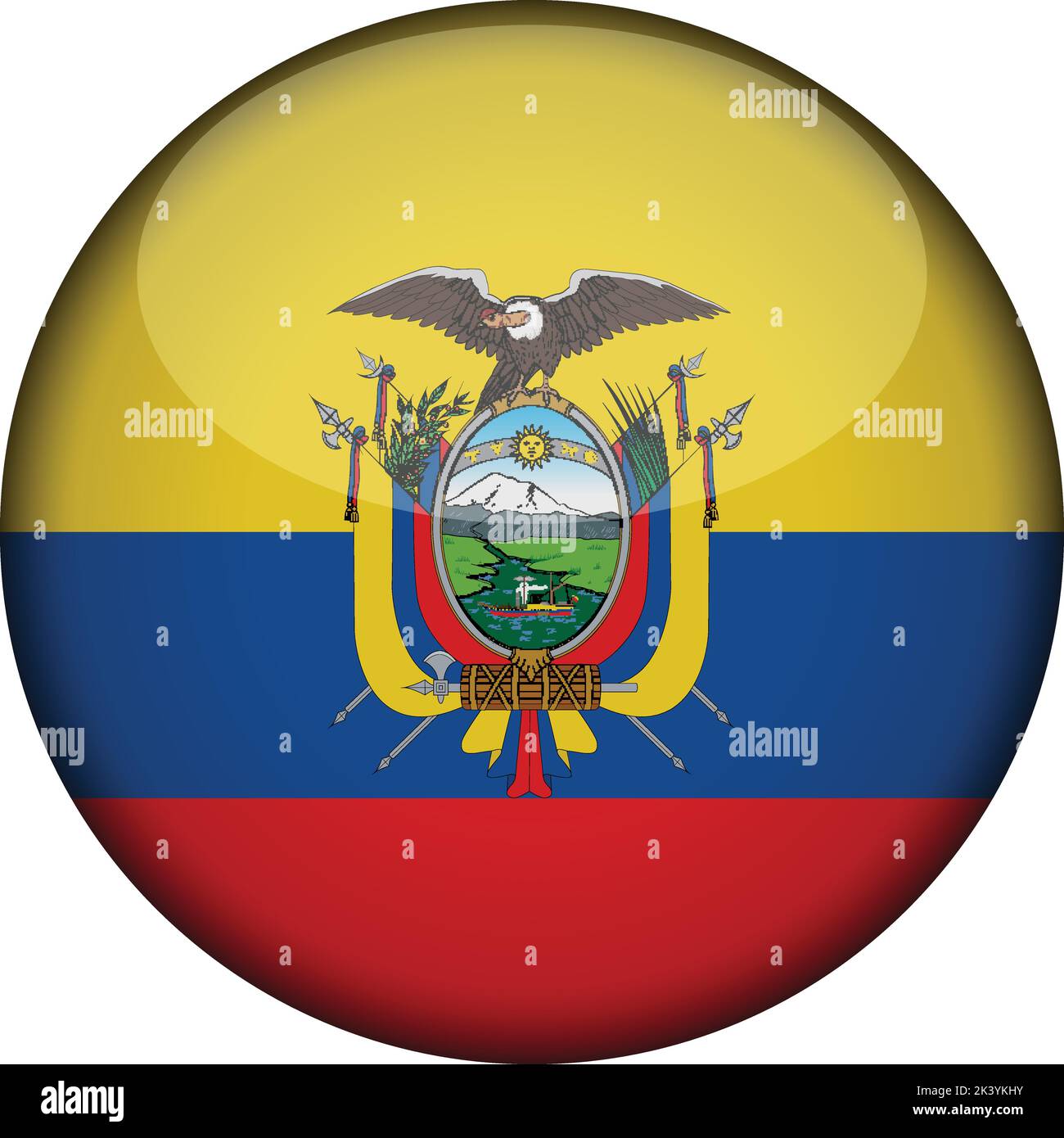 ecuador Flag in glossy round button of icon. ecuador emblem isolated on white background ...