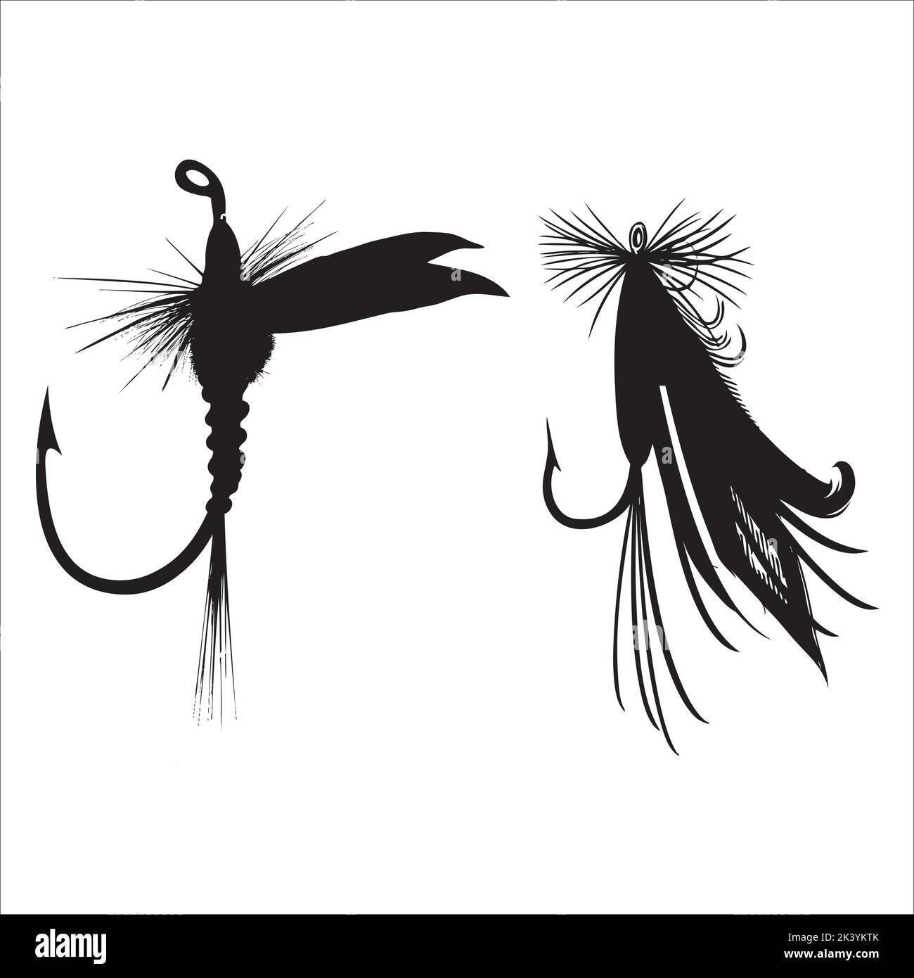 Vector Set Of Fly Fishing Lures Hooks Silhouettes Illustration Isolated ...