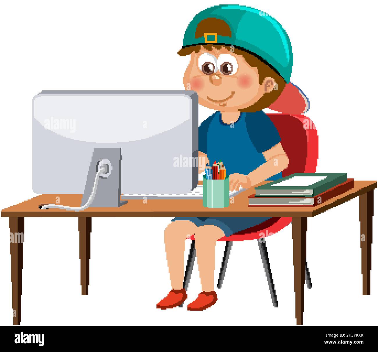 A boy sitting in front of computer illustration Stock Vector Image ...