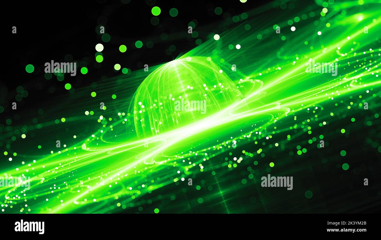 Green glowing futuristic quantum network, computer generated abstract background, 3D rendering ...