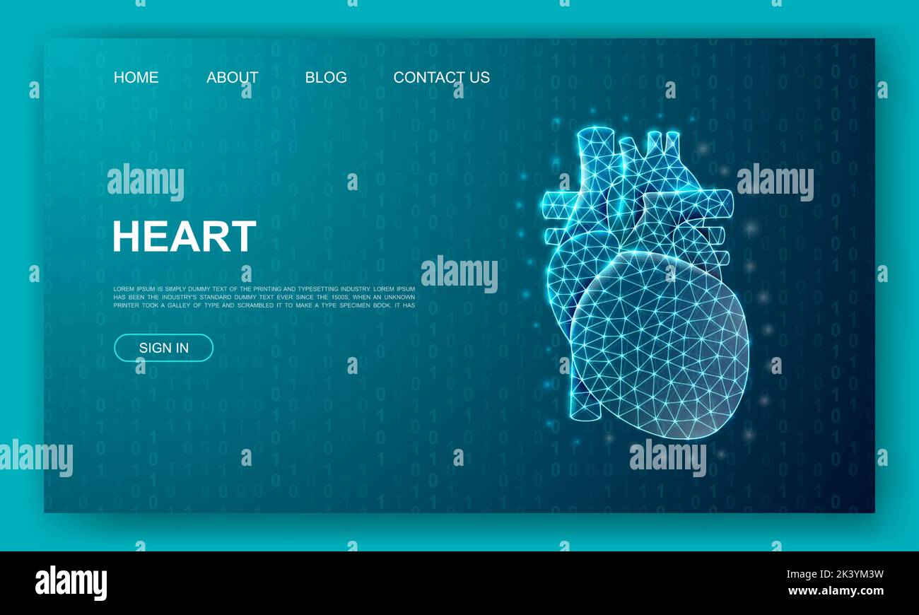 Heart 3d polygonal website template. Cardiology design illustration ...