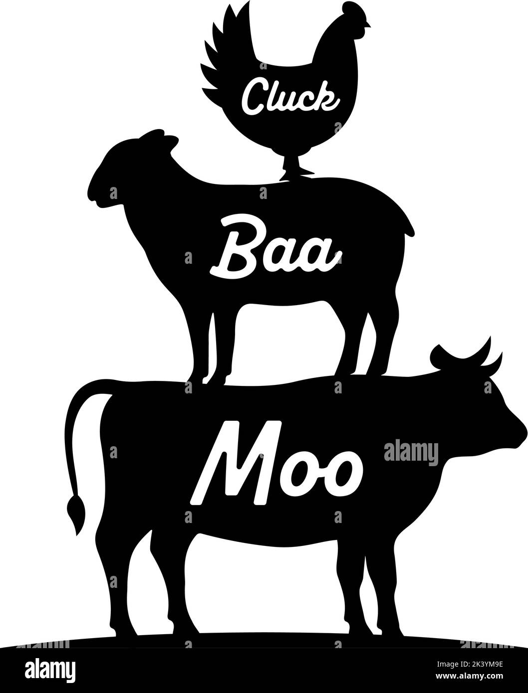 Farm animal silhouette poster. Cluck, Baa, Moo - animals voice ...