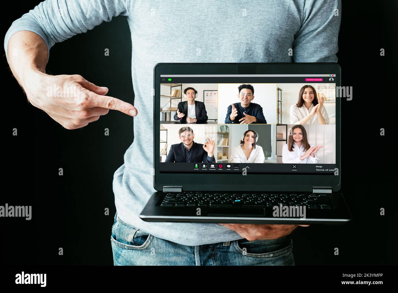 Elearning webinar. Video chat. Online education. Business coaching. Man ...