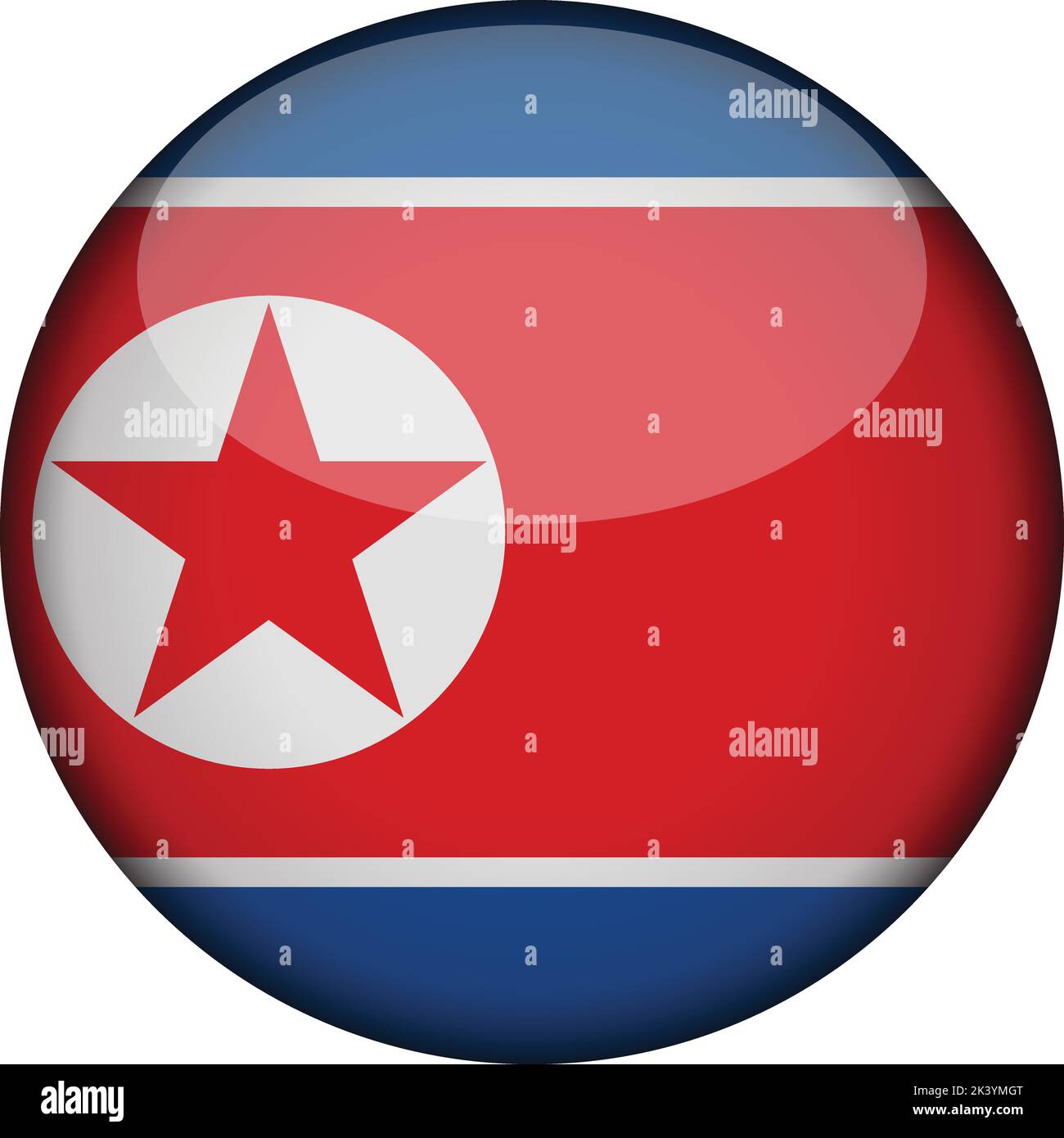 north korea Flag in glossy round button of icon. north korea emblem ...