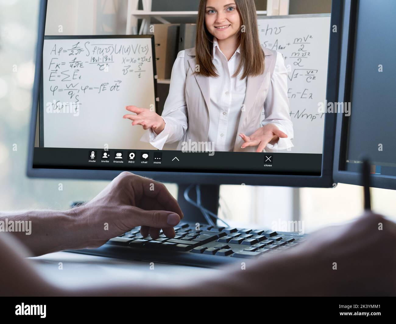 Online education. Video call. Distance learning. Virtual class. Male ...