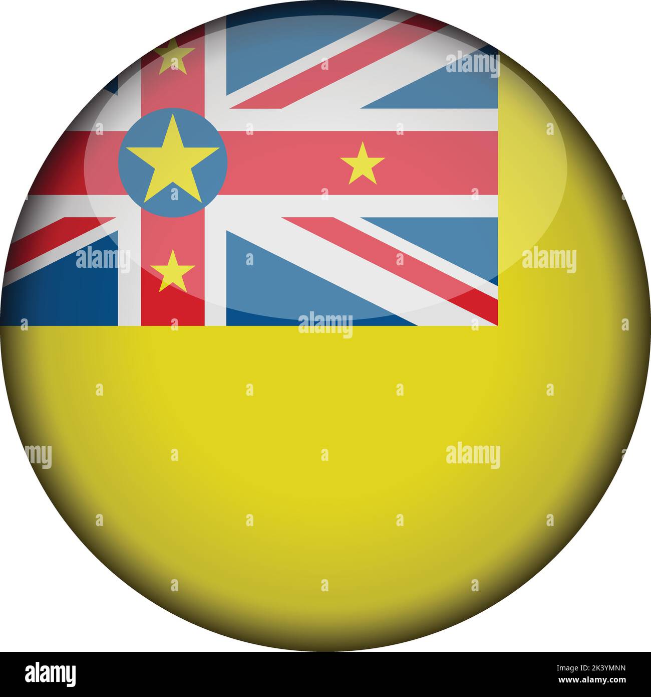 niue Flag in glossy round button of icon. niue emblem isolated on white background. National ...