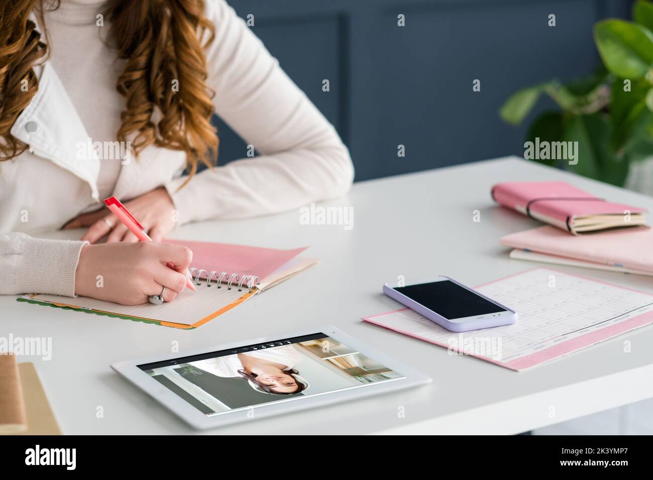 Online education. Video call. Distance learning. Virtual class. Female ...