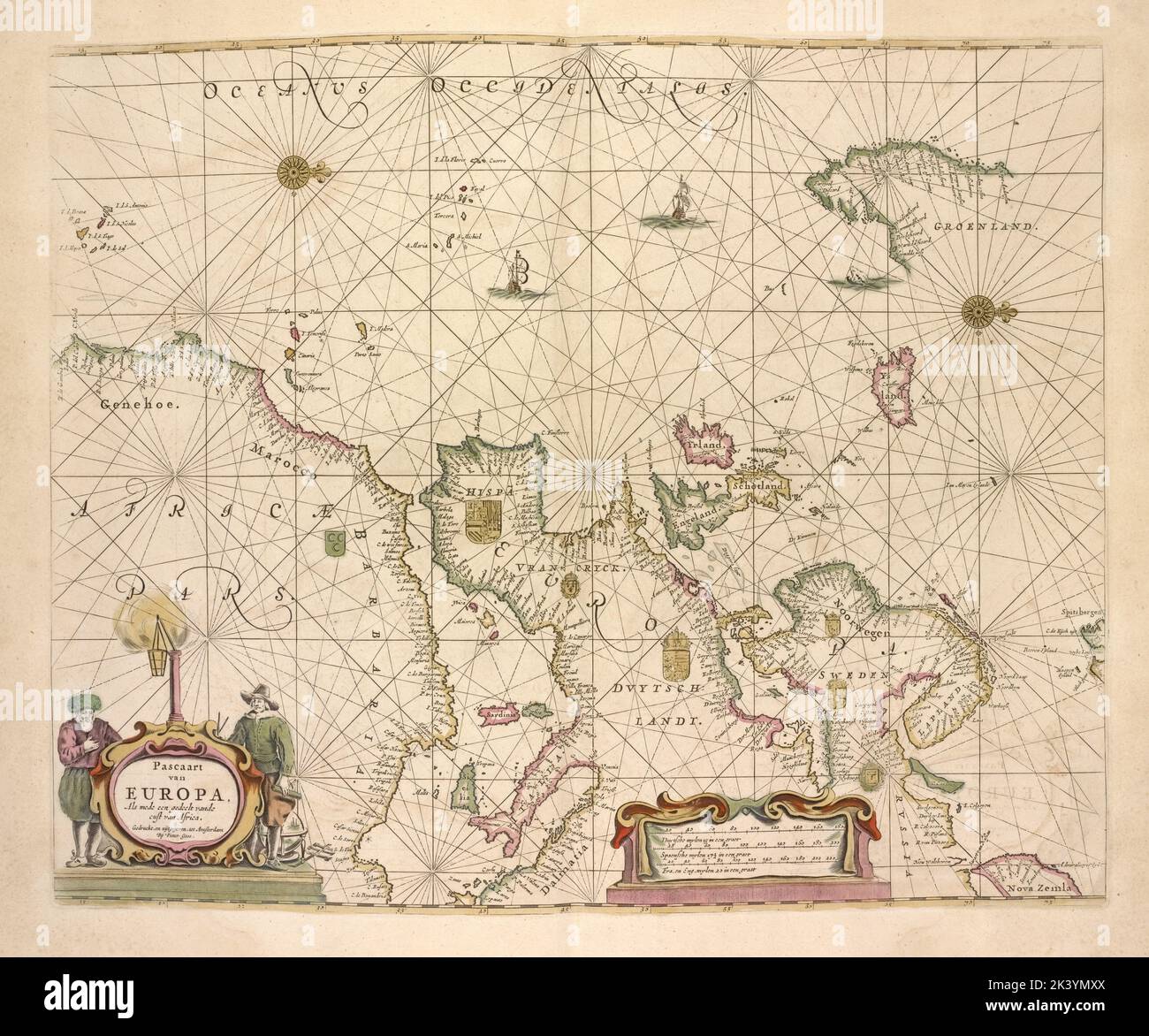 Pascaart van Europa. De paskaert van Europa. Cartographic. Maps. 1672 ...