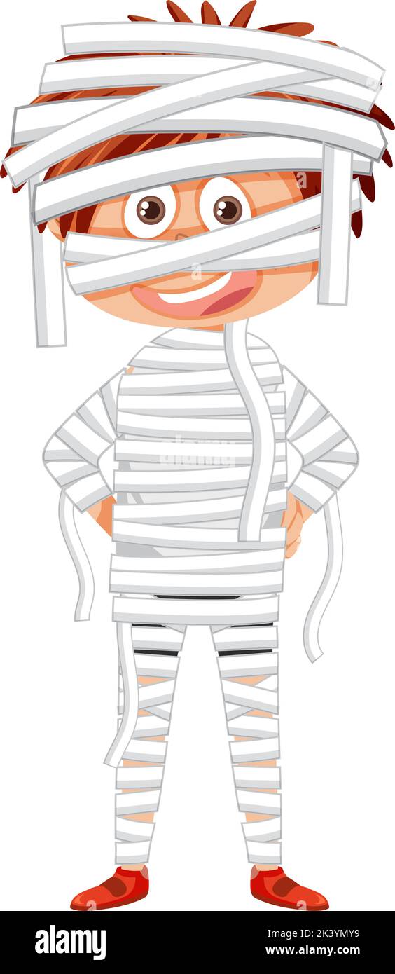 Cute boy cartoon character wearing mummy costume for halloween ...