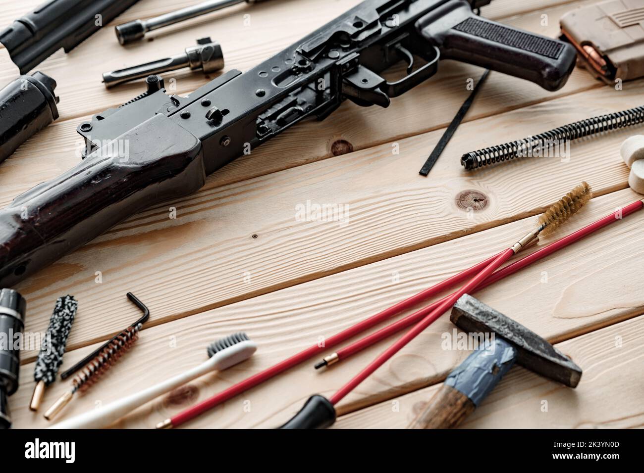 Gunsmith's working table for gun cleaning and maintaining Stock Photo ...