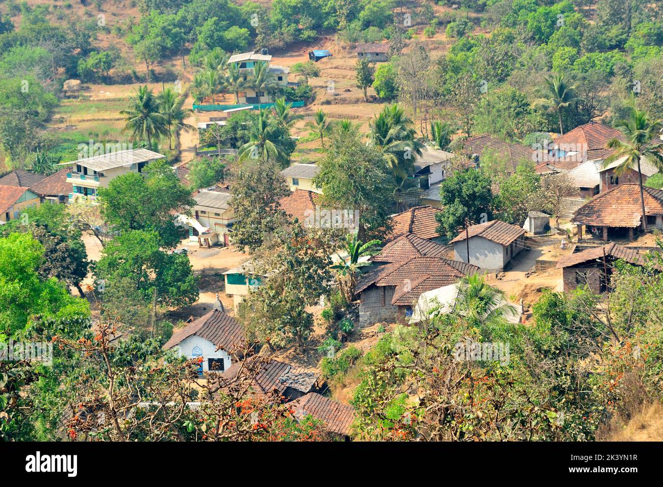 Village view from top in Konkan district Ratnagiri state Maharashtra ...