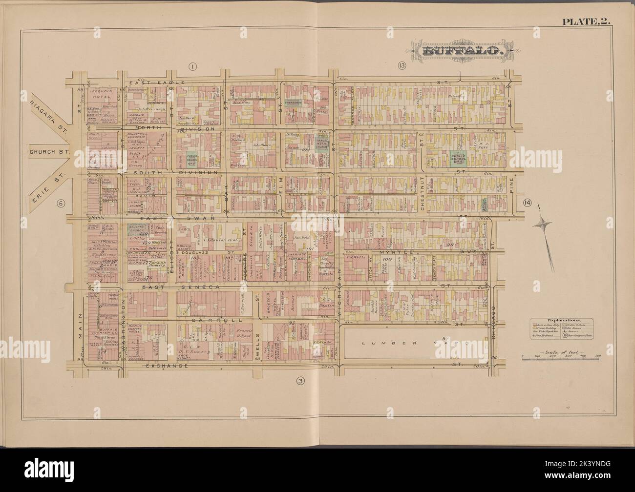 Buffalo, Double Page Plate No. 2 Map bounded by E. Eagle St., Pine St ...