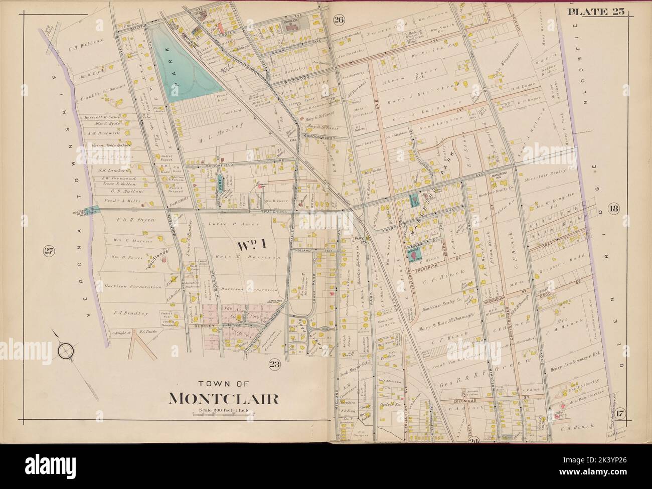 Essex County, V. 3, Double Page Plate No. 25 Map of town of Montclair A ...