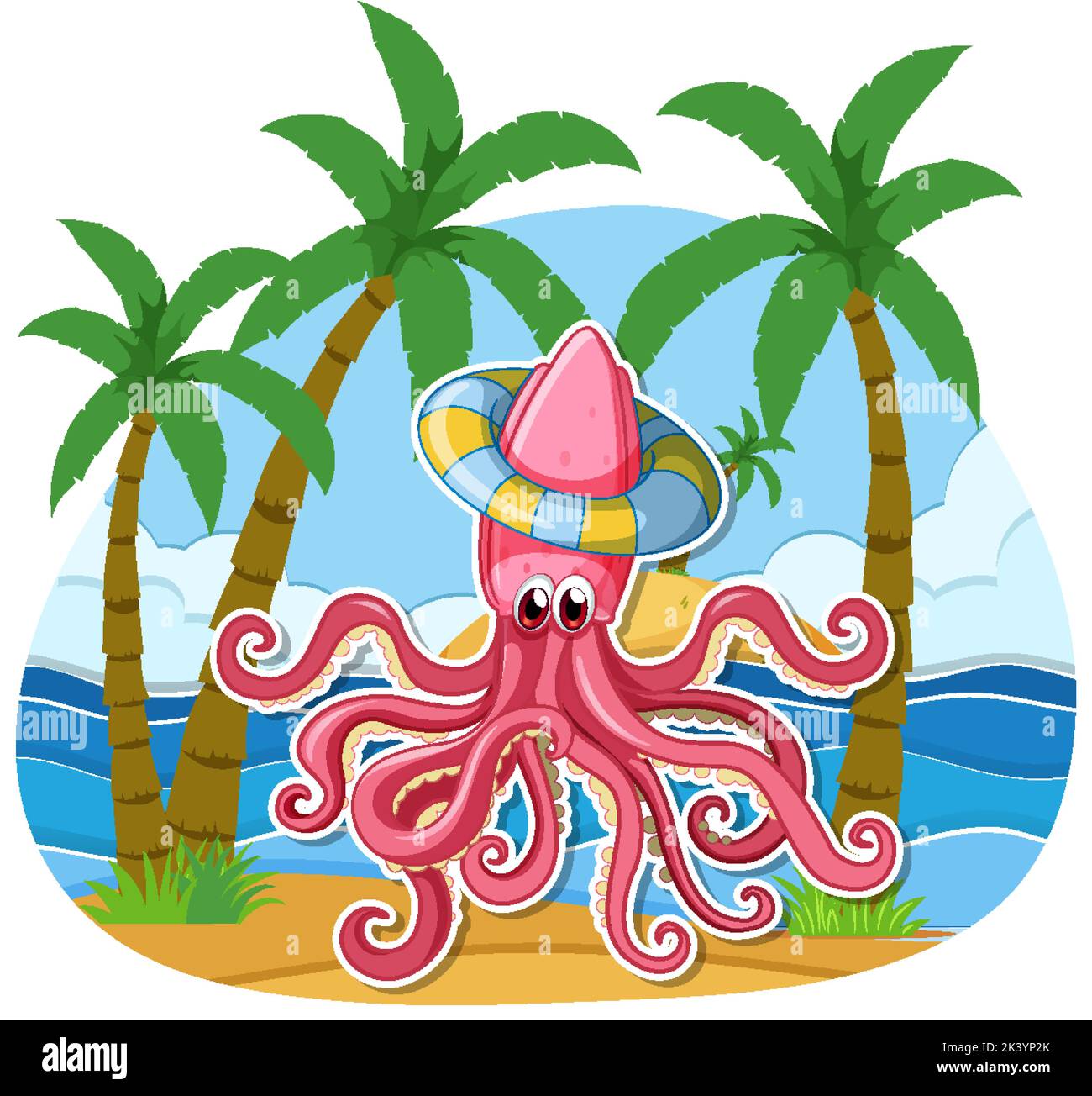 Octopus cartoon character at the beach illustration Stock Vector Image ...