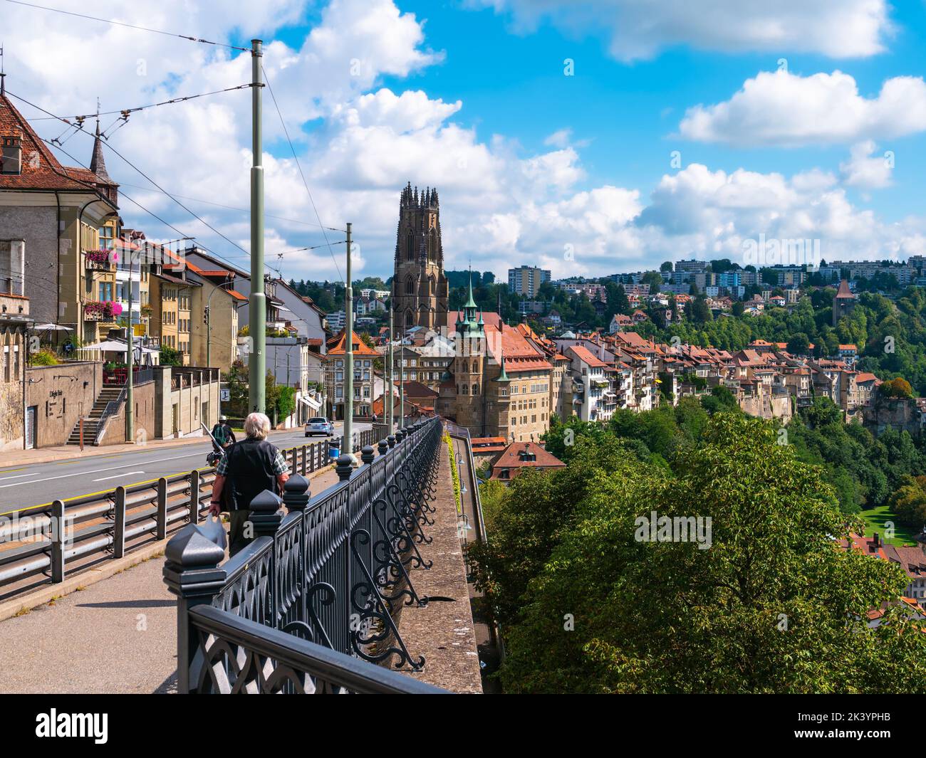 Fribourg, Switzerland - August 31, 2022: Street in old town of Freiburg ...