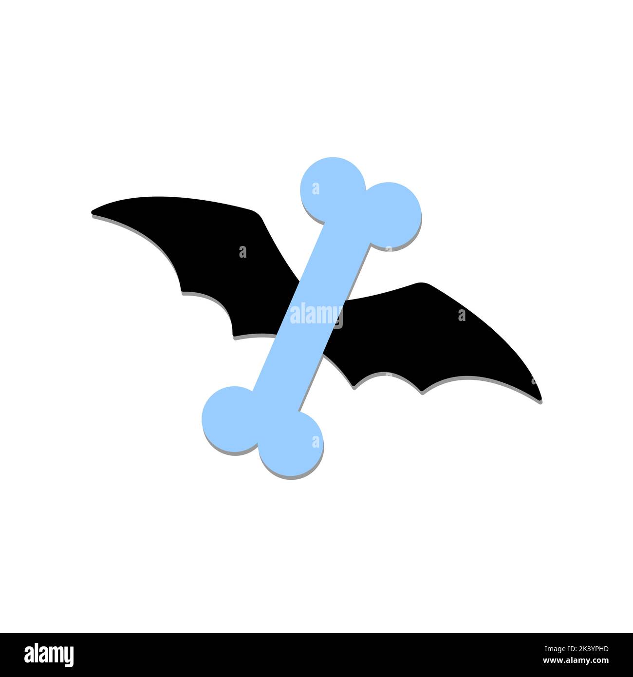 Cartoon illustration of a blue bone on the wings of a bat. Vector image ...