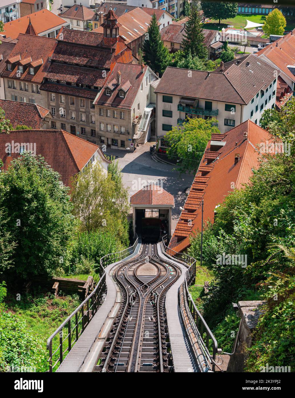 Fribourg, Switzerland - August 31, 2022: The historic funicular tramway ...