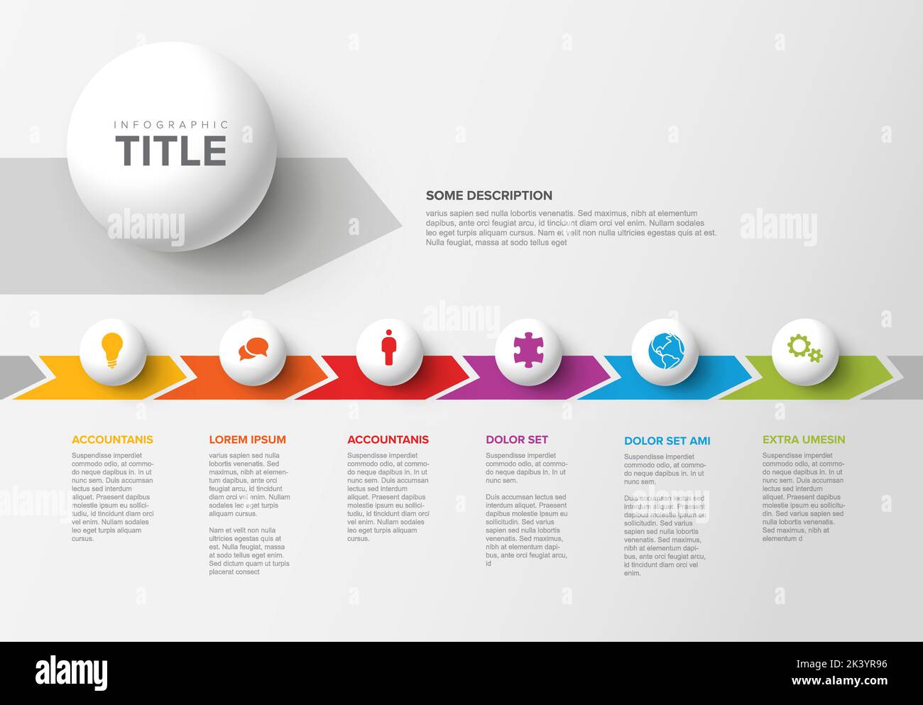 Vector light progress steps template made from six light spheres with ...