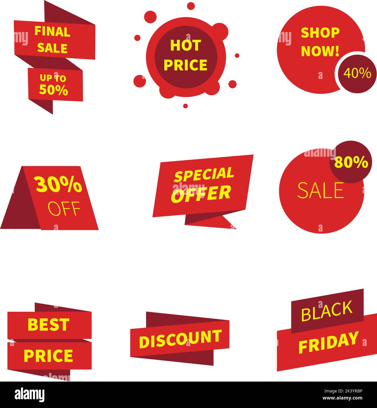 Sale red icons set discount banner isolated on white background Stock ...