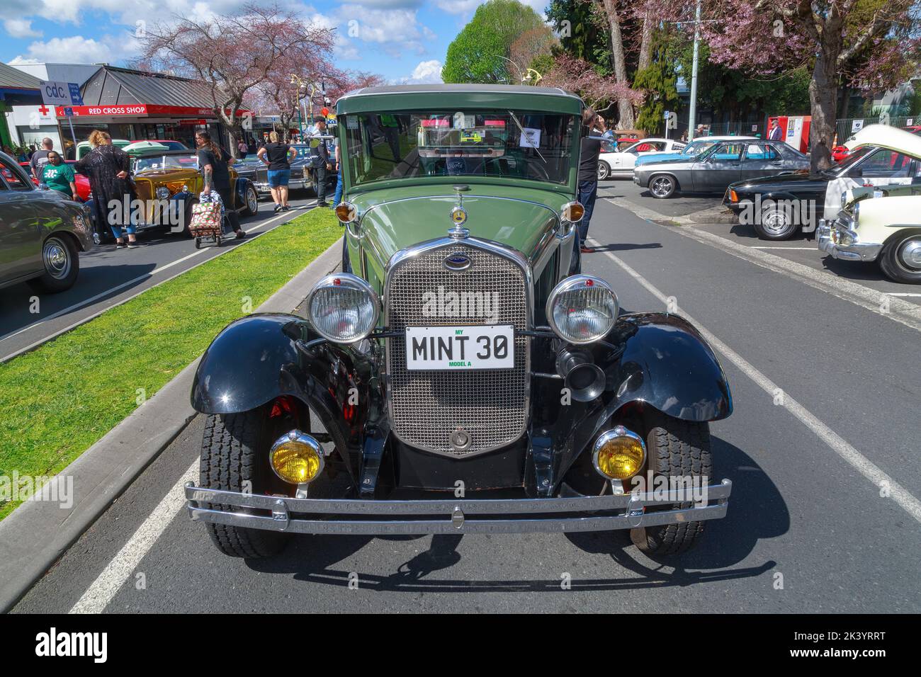 The front of a Ford Model A coupe, a classic American automobile, at an ...
