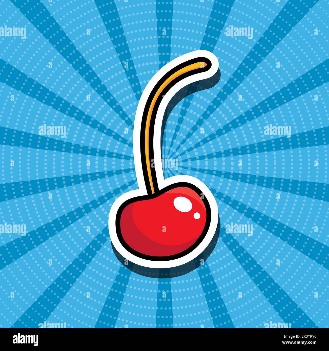Cartoon illustration of cherry. Blue retro background. Comic style, pop ...