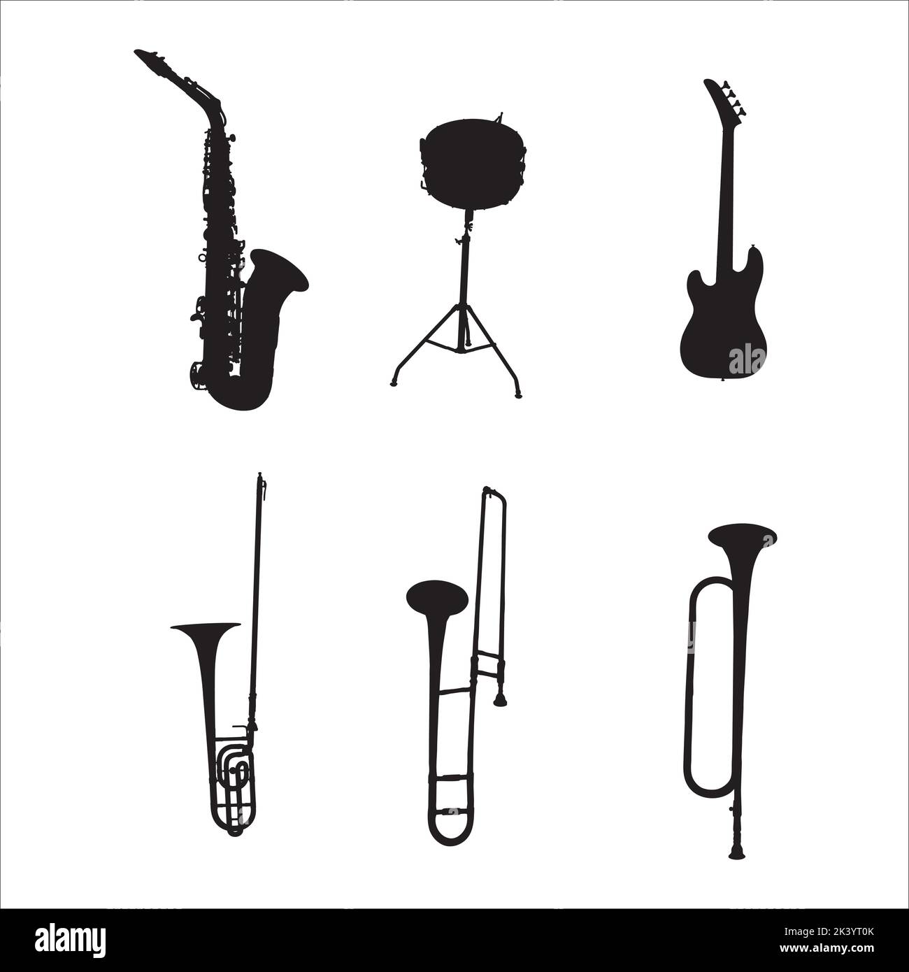 Vector Set Of Musical Instruments Silhouettes Illustration Isolated On ...