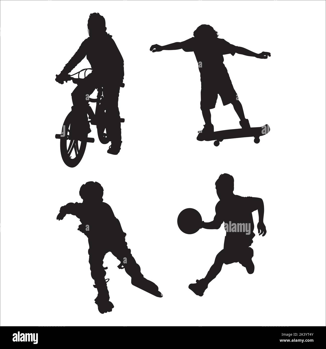 Vector Set Of Playing Children Silhouettes Illustration Isolated On ...