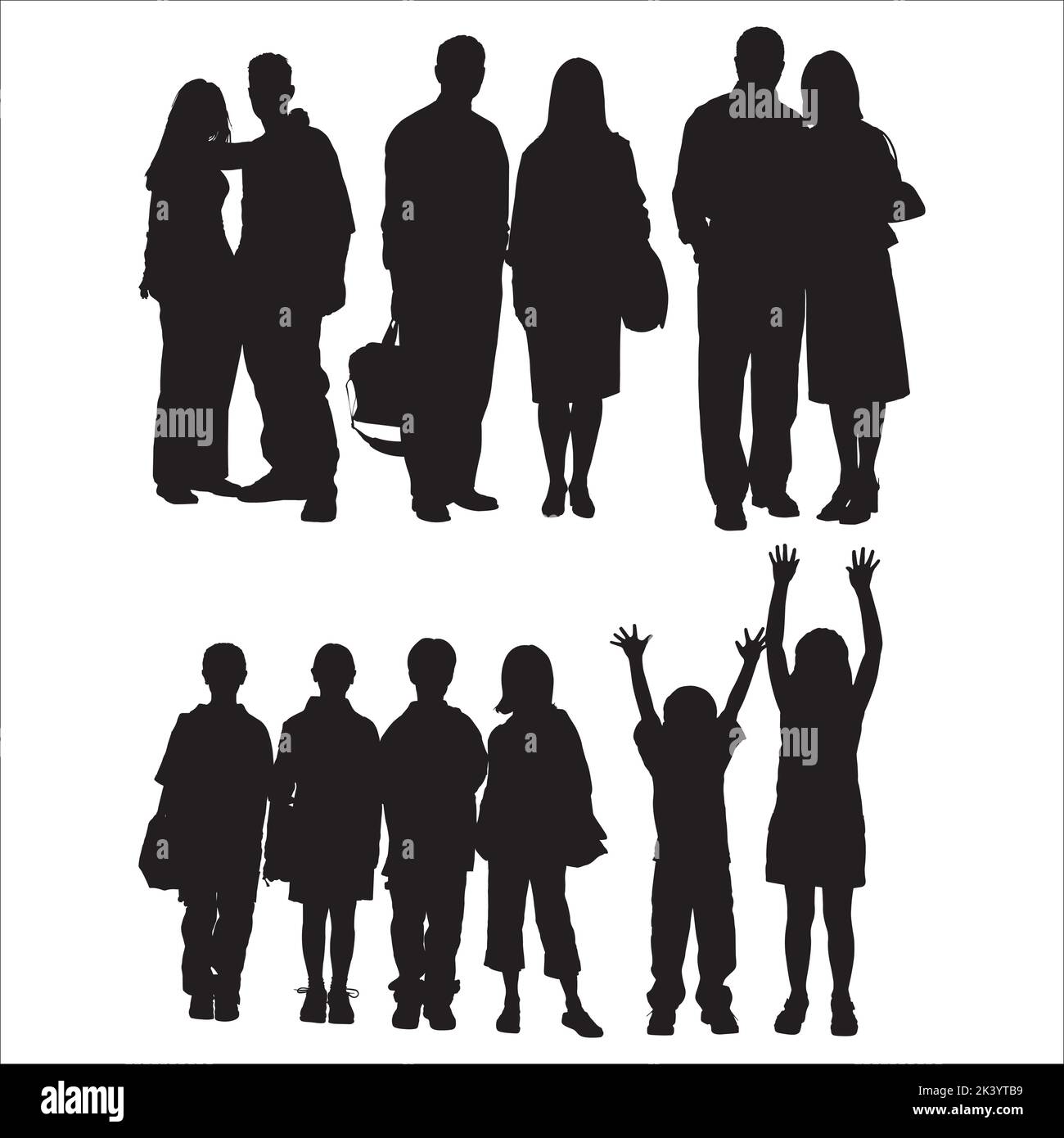 Vector Set Of Group Of Peoples Silhouettes Illustration Isolated On ...