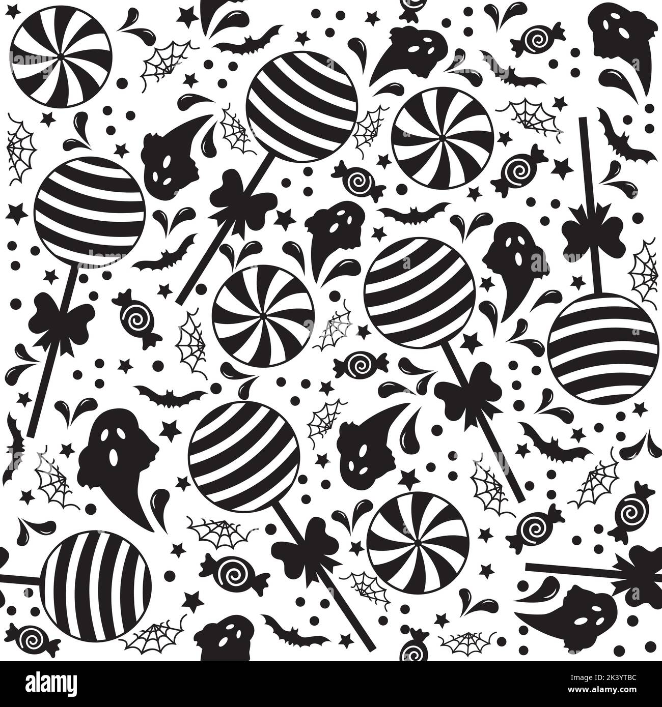 Halloween candy pattern, black and white vector illustration Stock ...