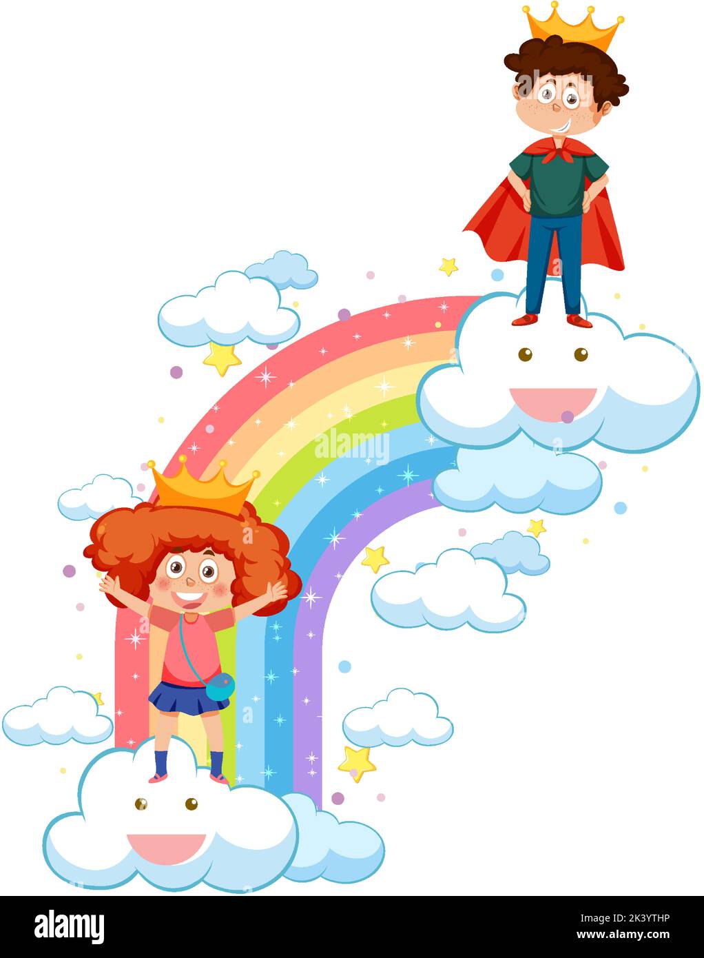 Happy children with rainbow illustration Stock Vector Image & Art - Alamy