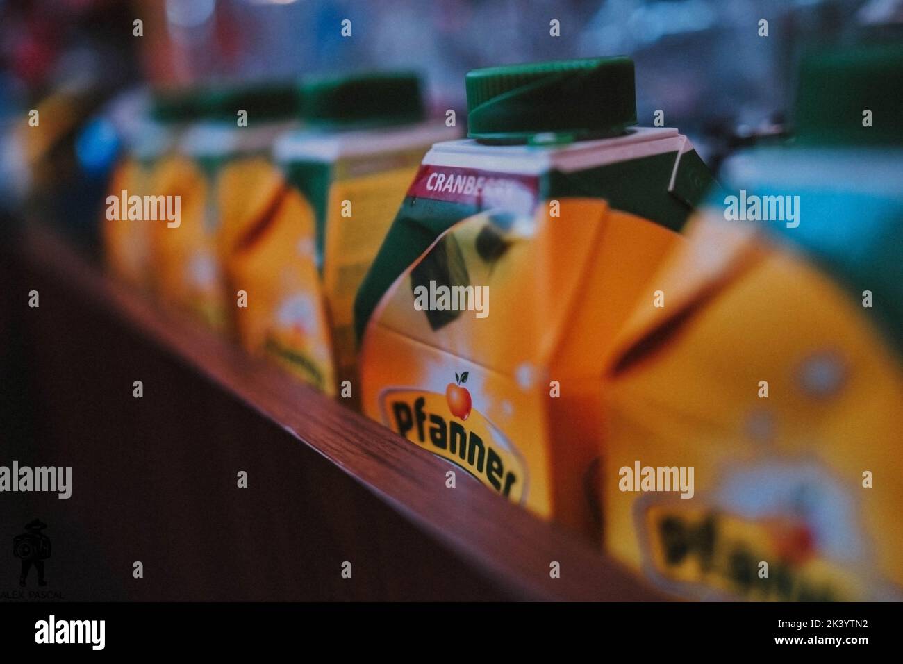 Boxes of juice on the shelf Stock Photo - Alamy